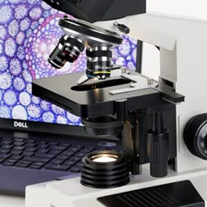 AmScope T390B-3M Digital Professional Compound Trinocular Microscope, 40X-2000X Magnification, WF10x and WF20x Eyepieces, Brightfield, Halogen Illumination, Abbe Condenser, Double-Layer Mechanical Stage, 110V-220V Auto-Switching, Includes 3MP Camera with