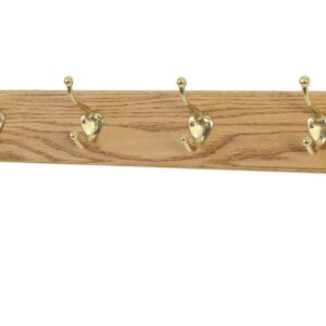 PegandRail Solid Oak Wall Mounted Coat Rack with Solid Brass Hat and Coat Style Coat Hooks - Made in the USA (Golden Oak, 3.5" x 20" with 4 hooks)