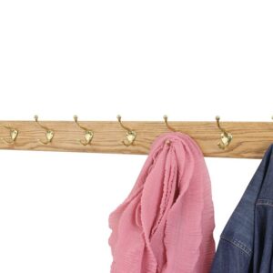 PegandRail Solid Oak Wall Mounted Coat Rack with Solid Brass Hat and Coat Style Coat Hooks - Made in the USA (Golden Oak, 3.5" x 20" with 4 hooks)