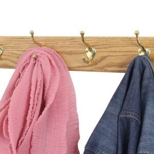 PegandRail Solid Oak Wall Mounted Coat Rack with Solid Brass Hat and Coat Style Coat Hooks - Made in the USA (Golden Oak, 3.5" x 20" with 4 hooks)