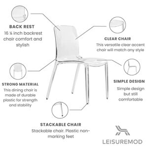 LeisureMod Adler Mid-Century Modern Dining Side Chair, Set of 2 (Clear)