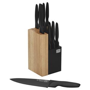 chicago cutlery prohold 14 piece dual kitchen knife block set, stainless steel blade with black non-stick coating, ergonomic handle kitchen knife set