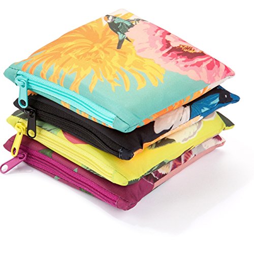 LOQI Botany Collection Pouch Reusable Bags, Multicolored, Set of 4, 19.7" x 16.5"