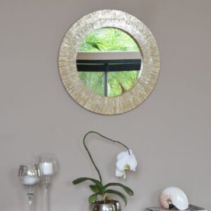 KOUBOO Round Capiz Seashell Sunray Wall Mirror, Gold Hue