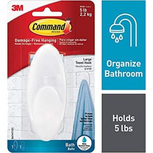 command bath17-es-e 051141958392 towel, large, clear frosted, 1-hook, 1 water-resistant strip (bath17-es)