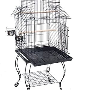 Large 57-Inch Pagoda House Roof Top Parrot Lovebird Cockatiel Cockatiels Parakeets Cage with Stand, Black Vein