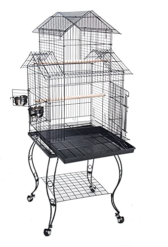 Large 57-Inch Pagoda House Roof Top Parrot Lovebird Cockatiel Cockatiels Parakeets Cage with Stand, Black Vein