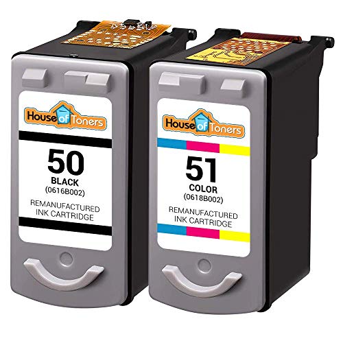 Houseoftoners Remanufactured Ink Cartridge Replacement for Canon PG-50 & CL-51 (1 Black & 1 Color, 2-Pack)