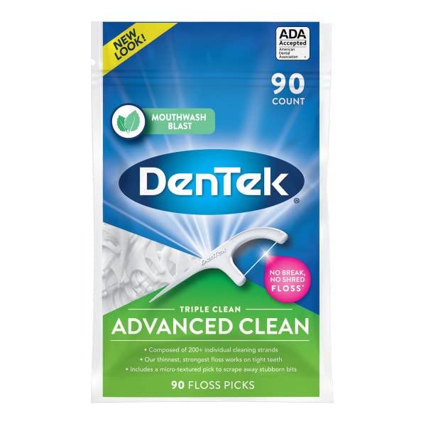 DenTek Triple Clean Advanced Clean Floss Picks, No Break & No Shred Floss, 90 Count, (Pack of 3)