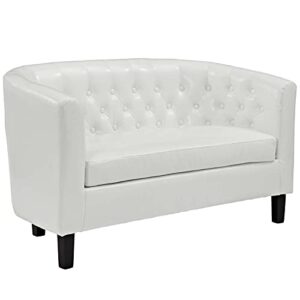 modway prospect upholstered contemporary modern loveseat in white faux leather