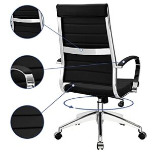 Modway Jive Ribbed High Back Tall Executive Swivel Office Chair With Arms In Black