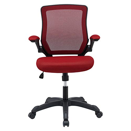 Modway Veer Office Chair with Mesh Back and Vinyl Seat With Flip-Up Arms in Red