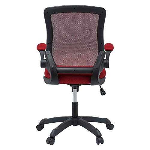 Modway Veer Office Chair with Mesh Back and Vinyl Seat With Flip-Up Arms in Red