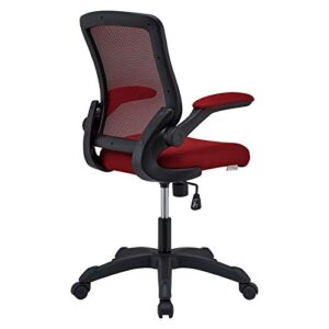 Modway Veer Office Chair with Mesh Back and Vinyl Seat With Flip-Up Arms in Red