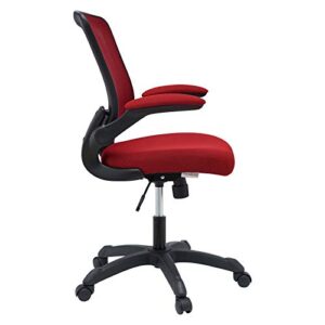 Modway Veer Office Chair with Mesh Back and Vinyl Seat With Flip-Up Arms in Red