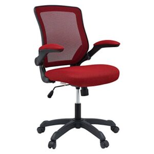 Modway Veer Office Chair with Mesh Back and Vinyl Seat With Flip-Up Arms in Red