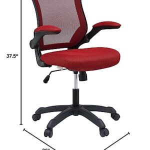 Modway Veer Office Chair with Mesh Back and Vinyl Seat With Flip-Up Arms in Red