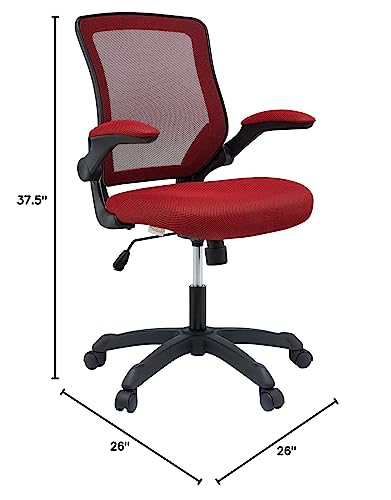 Modway Veer Office Chair with Mesh Back and Vinyl Seat With Flip-Up Arms in Red