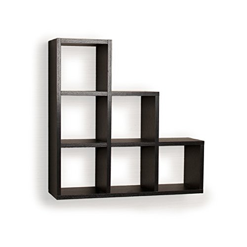 Danya B Stepped Six Cubby Decorative Black Wall Shelf