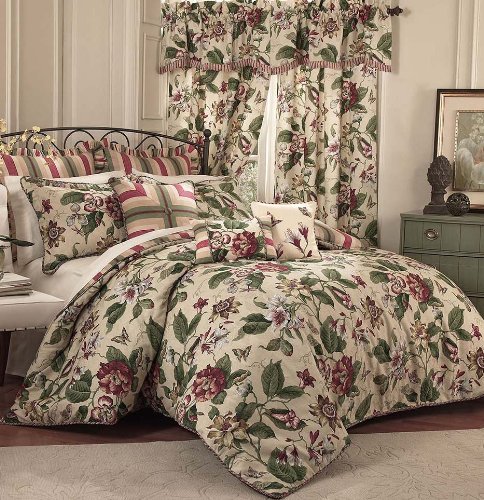 Waverly Laurel Springs Modern Farmhouse Floral 4-Piece Reversible Comforter Set, Queen, Parchment