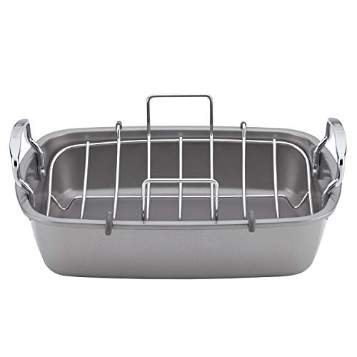 Circulon Nonstick Roasting Pan / Roaster with Rack - 17 Inch x 13 Inch, Gray