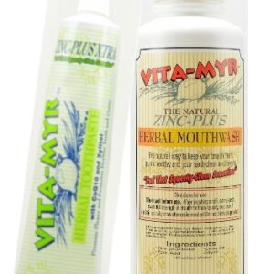 VITA-MYR Value Package 6 – 1 Tube 5.4 Oz Zinc+ Xtra Natural Toothpaste & 1-16 Oz Natural Mouthwash. Gluten Free. Vegan. No SLS, No Sugar, Fluoride, Alcohol or Saccharin