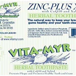 VITA-MYR Value Package 6 – 1 Tube 5.4 Oz Zinc+ Xtra Natural Toothpaste & 1-16 Oz Natural Mouthwash. Gluten Free. Vegan. No SLS, No Sugar, Fluoride, Alcohol or Saccharin