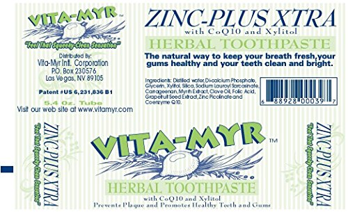 VITA-MYR Value Package 6 – 1 Tube 5.4 Oz Zinc+ Xtra Natural Toothpaste & 1-16 Oz Natural Mouthwash. Gluten Free. Vegan. No SLS, No Sugar, Fluoride, Alcohol or Saccharin