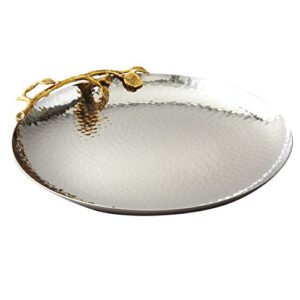 elegance golden vine hammered round tray, 10.75-inch, silver/gold