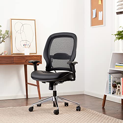 Space Seating 335 Series Professional Air Grid Back Adjustable Office Chair with Thick Padded Bonded Leather Seat and Heavy Duty Aluminum Base, Black