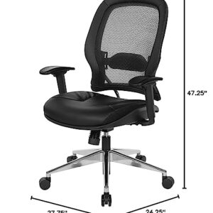 Space Seating 335 Series Professional Air Grid Back Adjustable Office Chair with Thick Padded Bonded Leather Seat and Heavy Duty Aluminum Base, Black