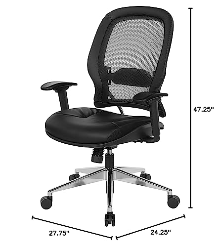 Space Seating 335 Series Professional Air Grid Back Adjustable Office Chair with Thick Padded Bonded Leather Seat and Heavy Duty Aluminum Base, Black