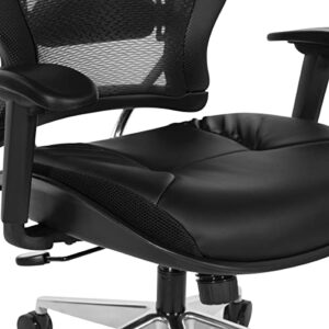 Space Seating 335 Series Professional Air Grid Back Adjustable Office Chair with Thick Padded Bonded Leather Seat and Heavy Duty Aluminum Base, Black