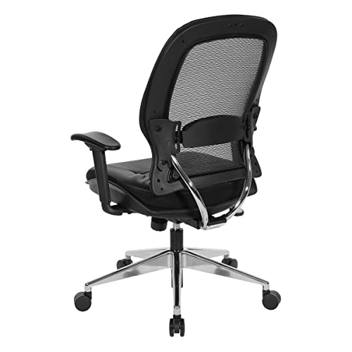 Space Seating 335 Series Professional Air Grid Back Adjustable Office Chair with Thick Padded Bonded Leather Seat and Heavy Duty Aluminum Base, Black