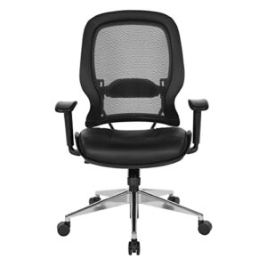 Space Seating 335 Series Professional Air Grid Back Adjustable Office Chair with Thick Padded Bonded Leather Seat and Heavy Duty Aluminum Base, Black