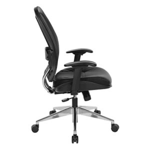 Space Seating 335 Series Professional Air Grid Back Adjustable Office Chair with Thick Padded Bonded Leather Seat and Heavy Duty Aluminum Base, Black