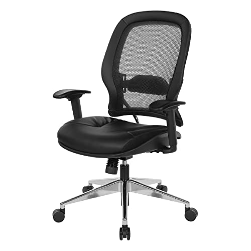 Space Seating 335 Series Professional Air Grid Back Adjustable Office Chair with Thick Padded Bonded Leather Seat and Heavy Duty Aluminum Base, Black