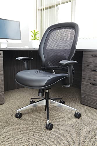 Space Seating 335 Series Professional Air Grid Back Adjustable Office Chair with Thick Padded Bonded Leather Seat and Heavy Duty Aluminum Base, Black