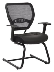 space seating professional airgrid dark back and padded black eco leather seat, fixed arms and lumbar support sled base visitors chair