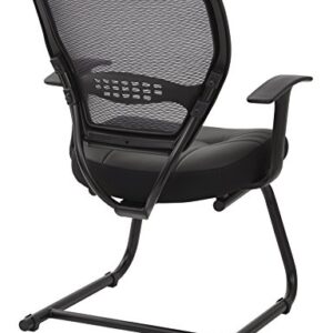 SPACE Seating Professional AirGrid Dark Back and Padded Black Eco Leather Seat, Fixed Arms and Lumbar Support Sled Base Visitors Chair