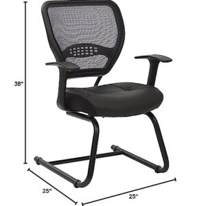 SPACE Seating Professional AirGrid Dark Back and Padded Black Eco Leather Seat, Fixed Arms and Lumbar Support Sled Base Visitors Chair