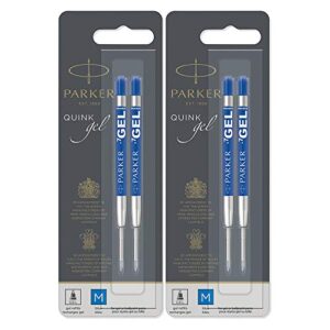 parker quink refill ink for ballpoint ball pens, medium point, blue ink, 4-total refills ( 30526pp-2pk)