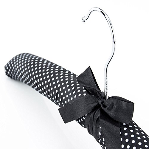 HANGERWORLD 5 Black and White Polka Dot 17inch Satin Padded Top Garment Clothes Coat Hangers