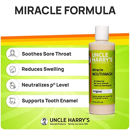 Uncle Harry's Natural Alkalizing Miracle Mouthwash | Adult & Kids Mouthwash for Bad Breath | pH Balanced Oral Care Mouth Wash & Mouth Rinse (8 fl oz)