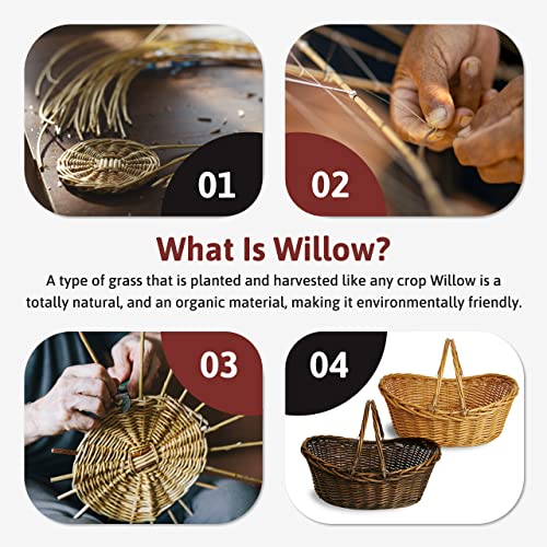 Wald Imports - Large Wicker Basket with Handle - Dark Brown Hand Woven Harvest Basket - Wicker Flower Basket for Storage, Picnics, Easter, Organizing, and More (20 x 7.5 inches)