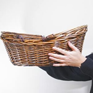 Wald Imports - Large Wicker Basket with Handle - Dark Brown Hand Woven Harvest Basket - Wicker Flower Basket for Storage, Picnics, Easter, Organizing, and More (20 x 7.5 inches)