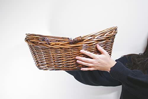 Wald Imports - Large Wicker Basket with Handle - Dark Brown Hand Woven Harvest Basket - Wicker Flower Basket for Storage, Picnics, Easter, Organizing, and More (20 x 7.5 inches)