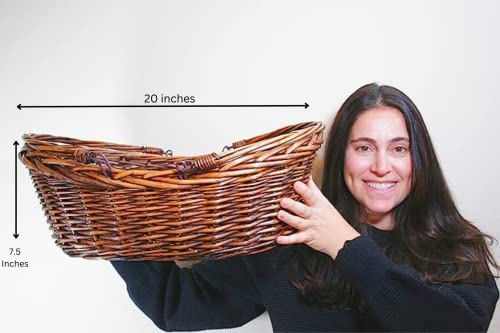 Wald Imports - Large Wicker Basket with Handle - Dark Brown Hand Woven Harvest Basket - Wicker Flower Basket for Storage, Picnics, Easter, Organizing, and More (20 x 7.5 inches)