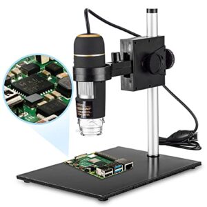 amscope utp200x003mp digital 2mp usb microscope, 10x-200x magnification, built-in eight led light source, table stand, includes software cd, black