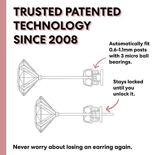 Most Secure Earring Back by Chrysmela Platinum Patented technology automatically fit and lock all types of earring posts Replace screw backs, La Pousset, butterfly backs